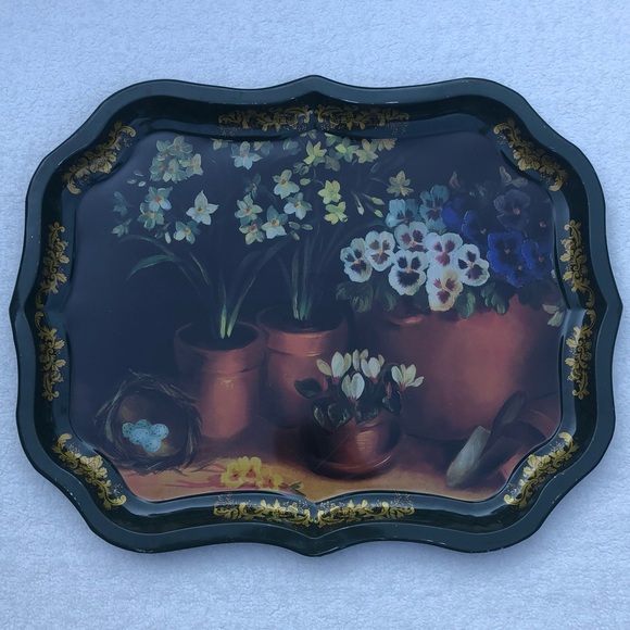 Ian Logan | Accents | Vintage Ian Logan Floral England Toleware Serving ...